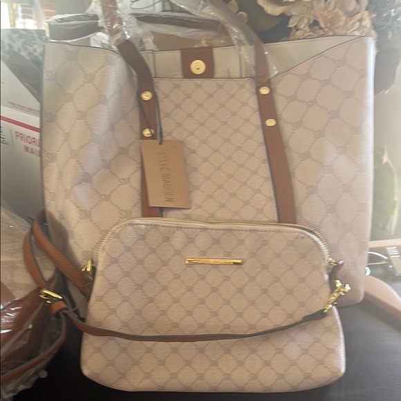 Steve Madden | Bags | Steve Madden Beige And Brown Tote Bag Set | Poshmark